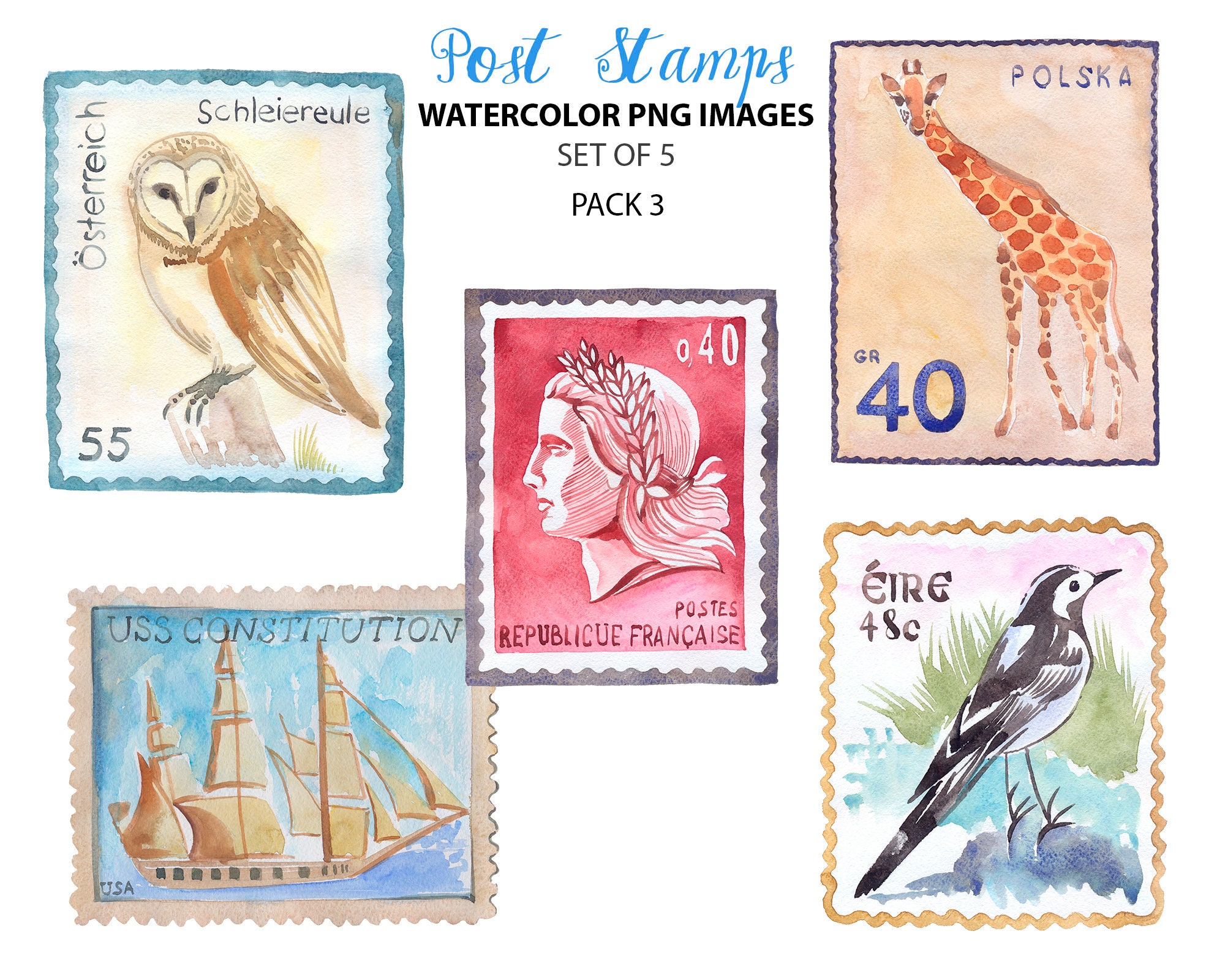 Mail Clipart Post Stamp Clip Art Watercolor Postage Images - Etsy