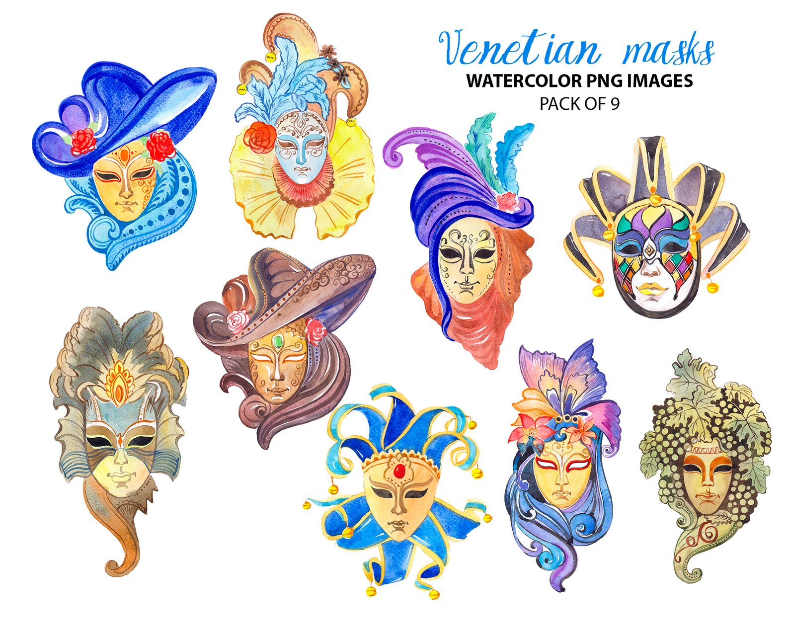 Venetian Mask Clip Art Watercolor Carnival Clip Art Festival Clipart - Etsy