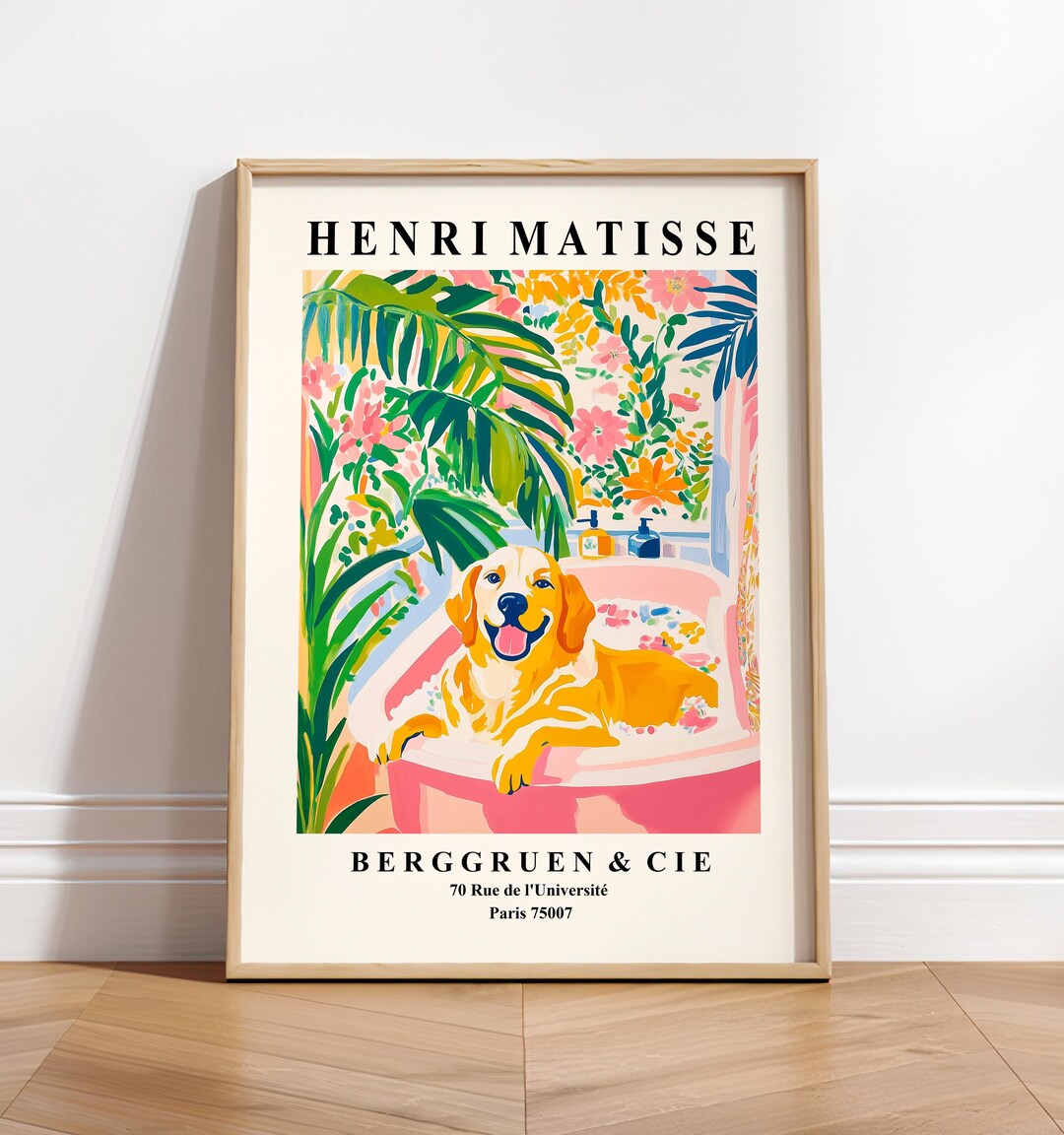 Golden Retriever in Bath Matisse Print: Funny Dog Bathroom Wall Art - Etsy
