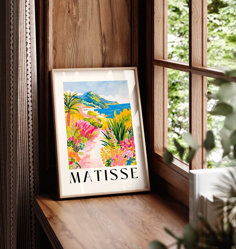 Beachy Dopamine Decor, Mediterranean Town Art Print in Henri Matisse ...