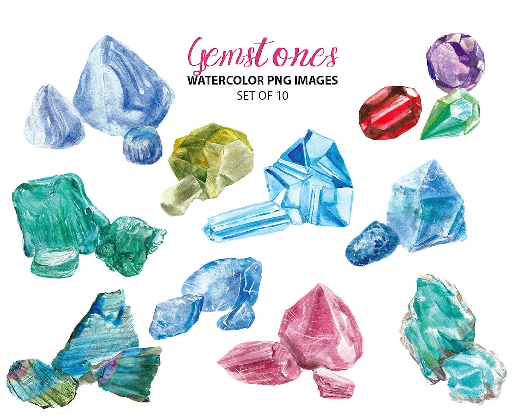 Gemstone Clipart Natural Gem Clip Art Watercolor Precious Stones - Etsy