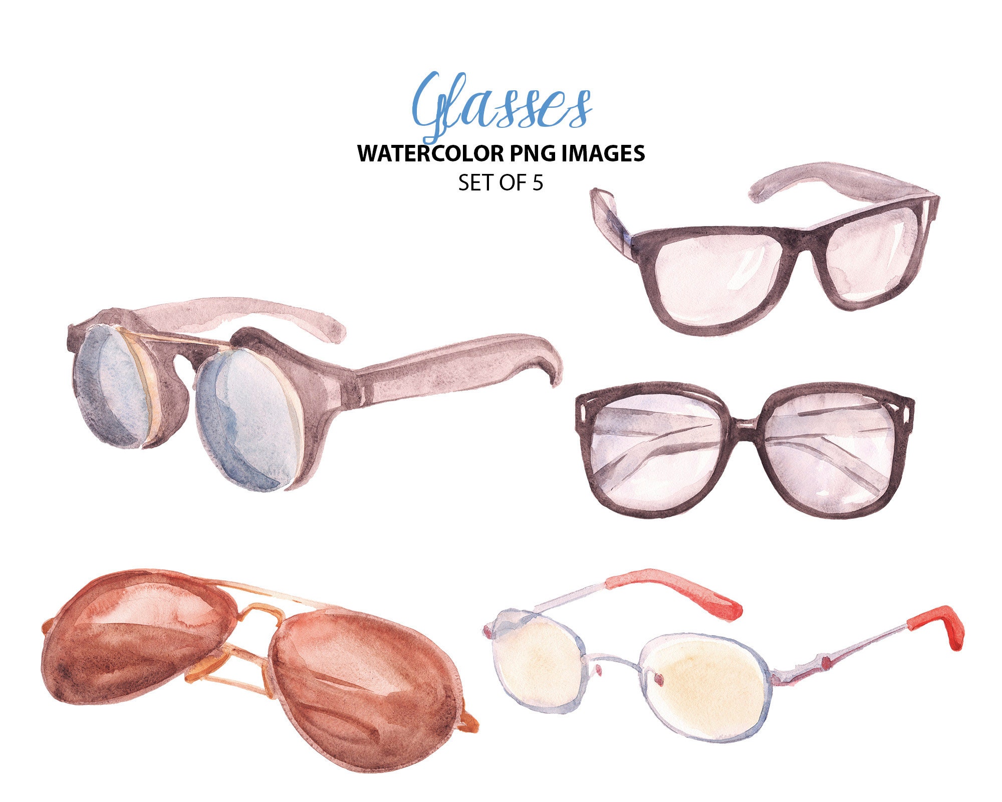 Watercolor Glasses Clip Art Fashion Clipart Watercolor Accessories ...
