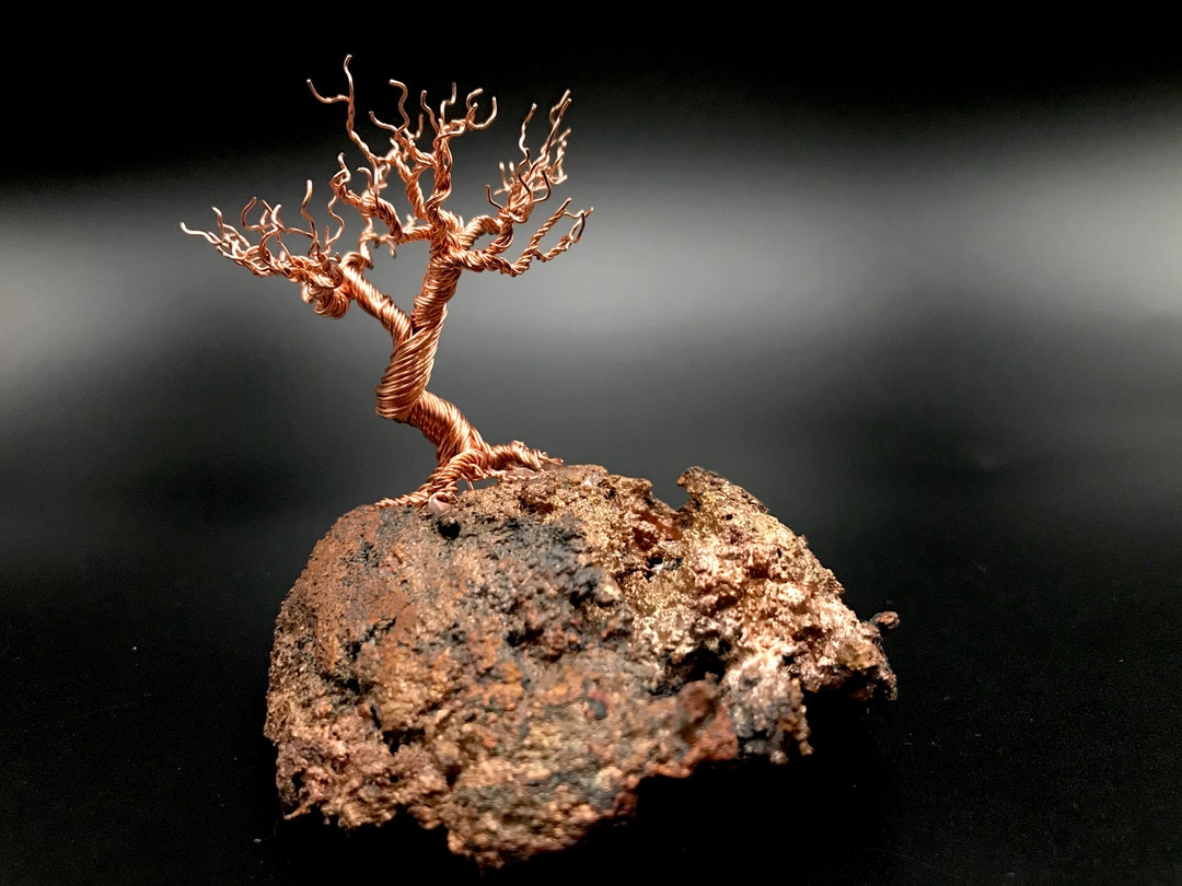 Cu - Smelted Copper Puck With Copper Wire Tree Sculpture - Etsy