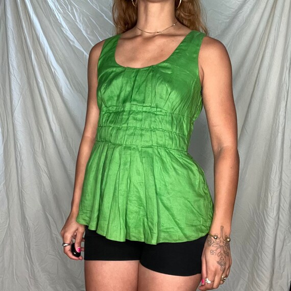 Y2k Prada 2006 kelly green pleated ramie tank top w s… - Gem