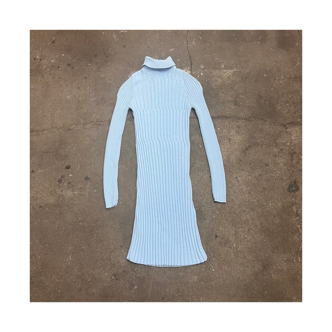 1970s Baby Blue Long Sleeve Turtle Neck Knit Mini Dress Size Xs-medium ...