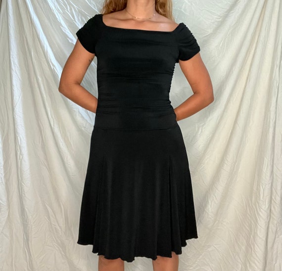 1990s Y2k Ruby Rox black slinky ruched pleated dress … - Gem