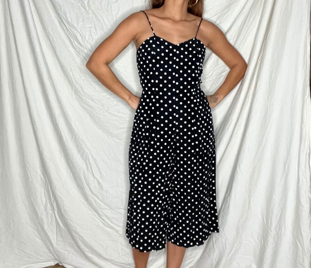 1990s Black and White Polka Dot Spaghetti Strap Cropped Wide Leg ...
