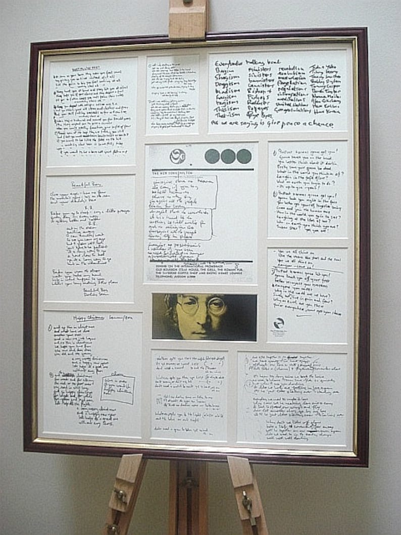 John Lennon original handwritten lyrics display framed montage | Etsy