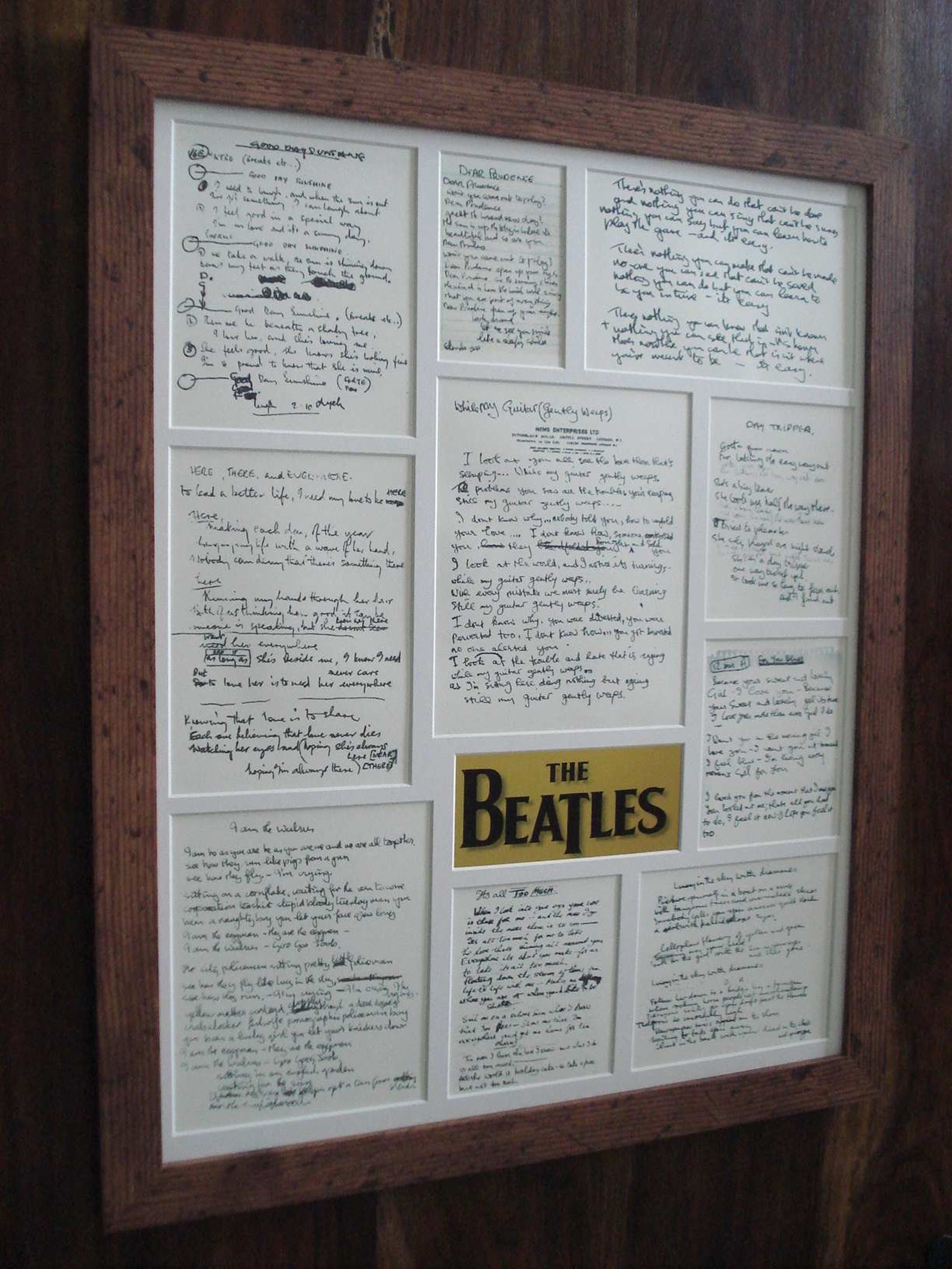 The Beatles original handwritten lyrics display framed montage | Etsy