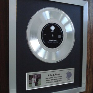Your Own Personalised 7" Silver Vinyl Framed Record Single Record Award ...