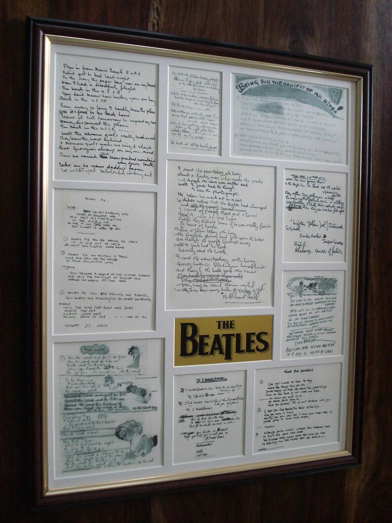 The Beatles original handwritten lyrics display framed montage | Etsy