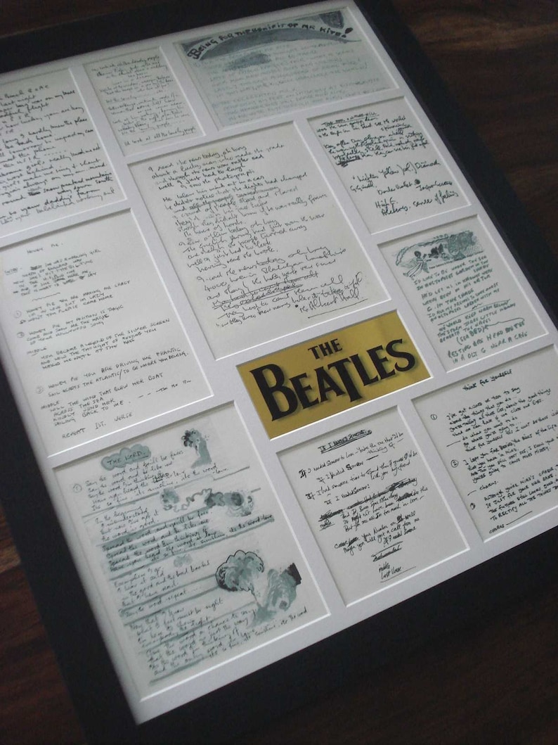 The Beatles Original Handwritten Lyrics Display Framed Montage - Etsy