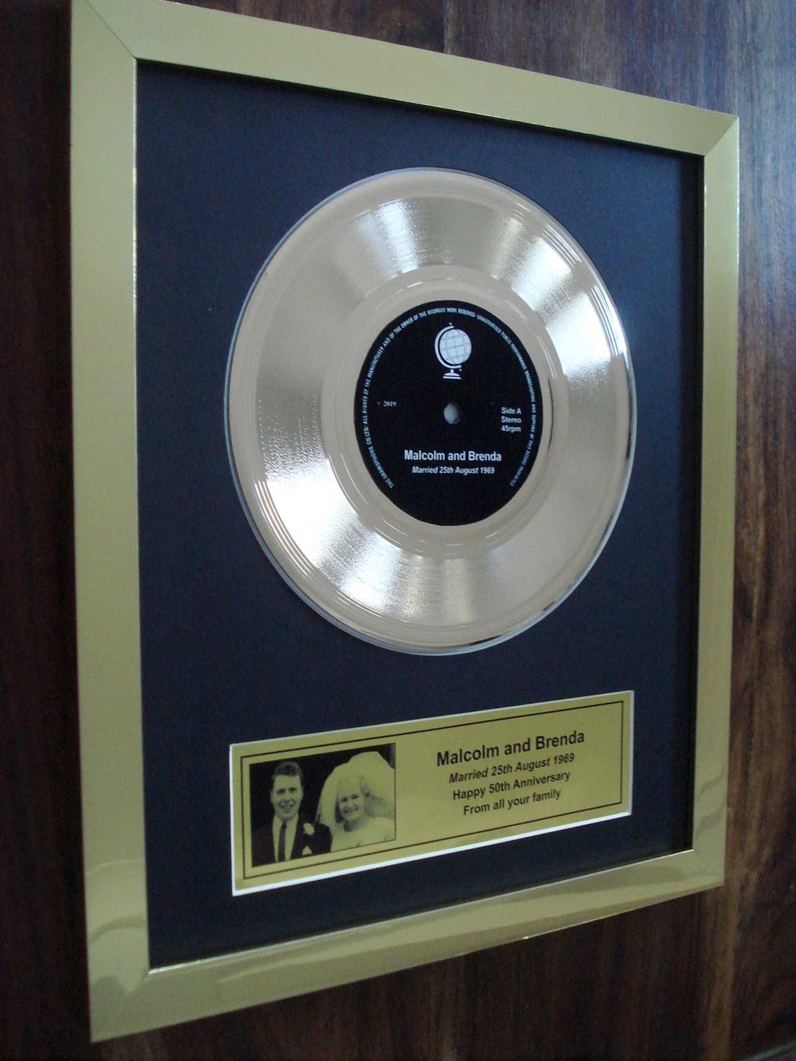 Your Own Personalised 7" Golden Vinyl Framed Record Single Record Award ...