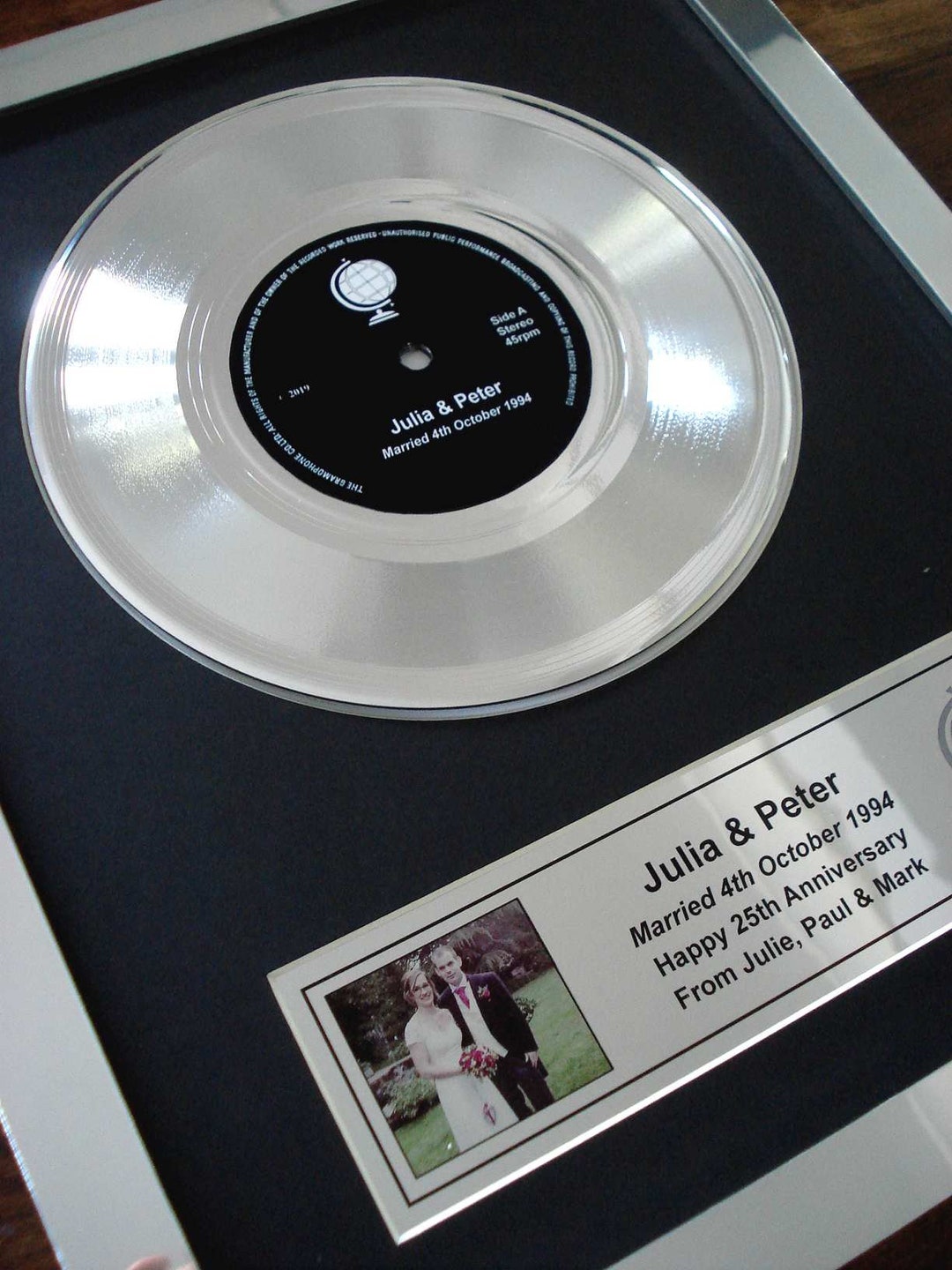 Your Own Personalised 7" Silver Vinyl Framed Record Single Record Award ...