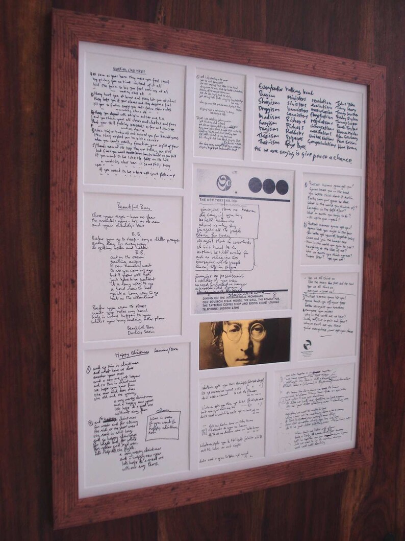 John Lennon original handwritten lyrics display framed montage | Etsy