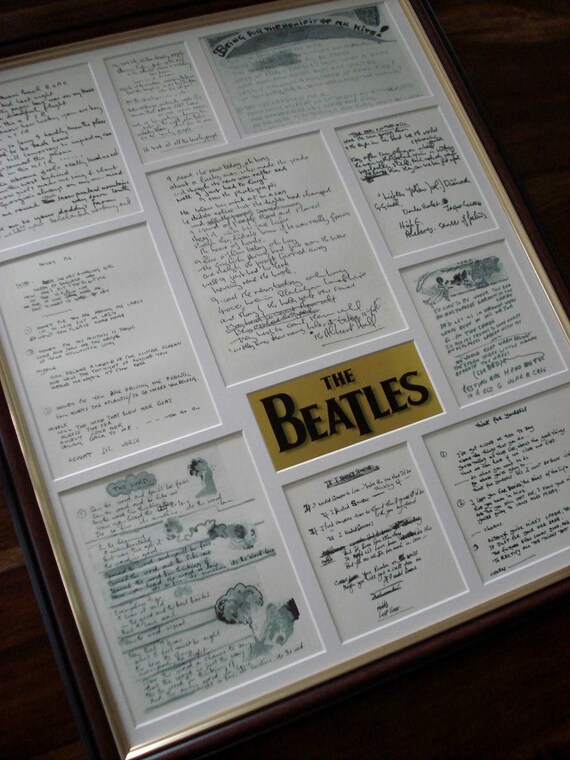 The Beatles original handwritten lyrics display framed montage | Etsy