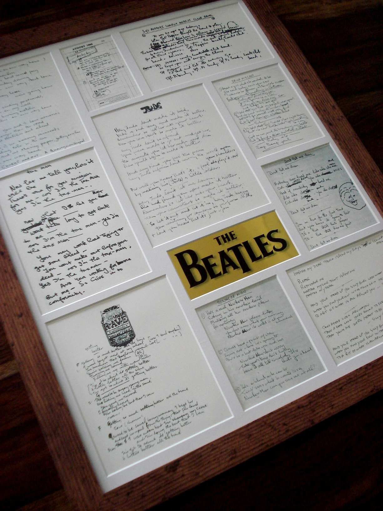 The Beatles Original Handwritten Lyrics Display Framed Montage #4 - Etsy