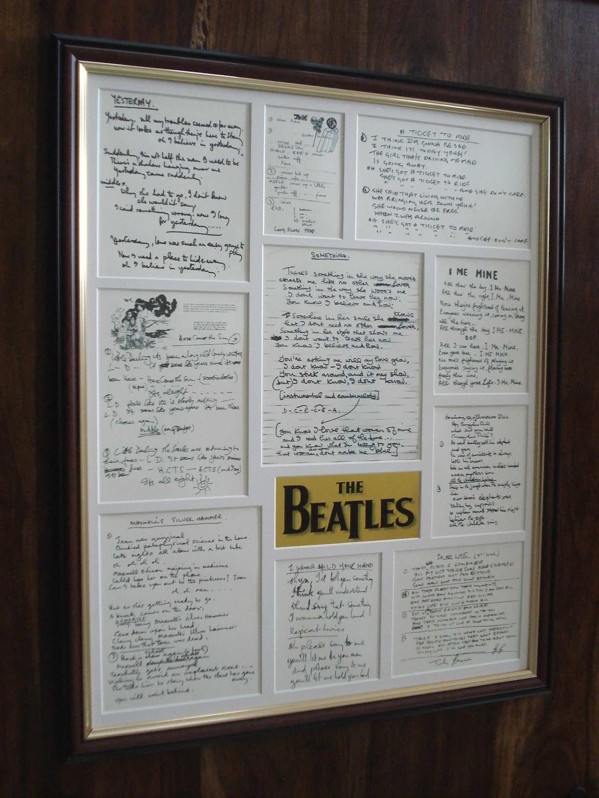 The Beatles original handwritten lyrics display framed montage | Etsy