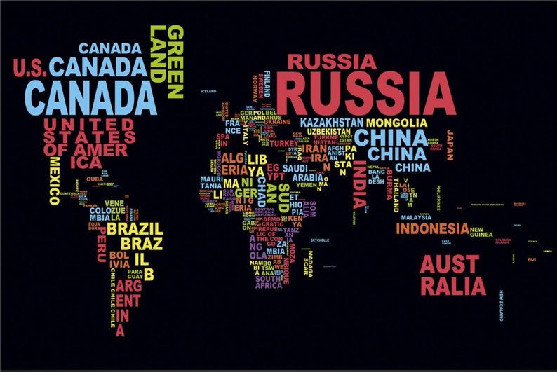 World Map Names Poster Print - Etsy