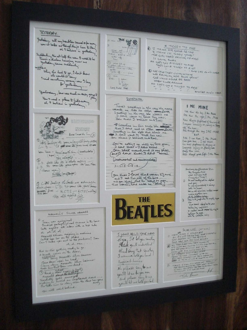 The Beatles Original Handwritten Lyrics Display Framed Montage - Etsy UK