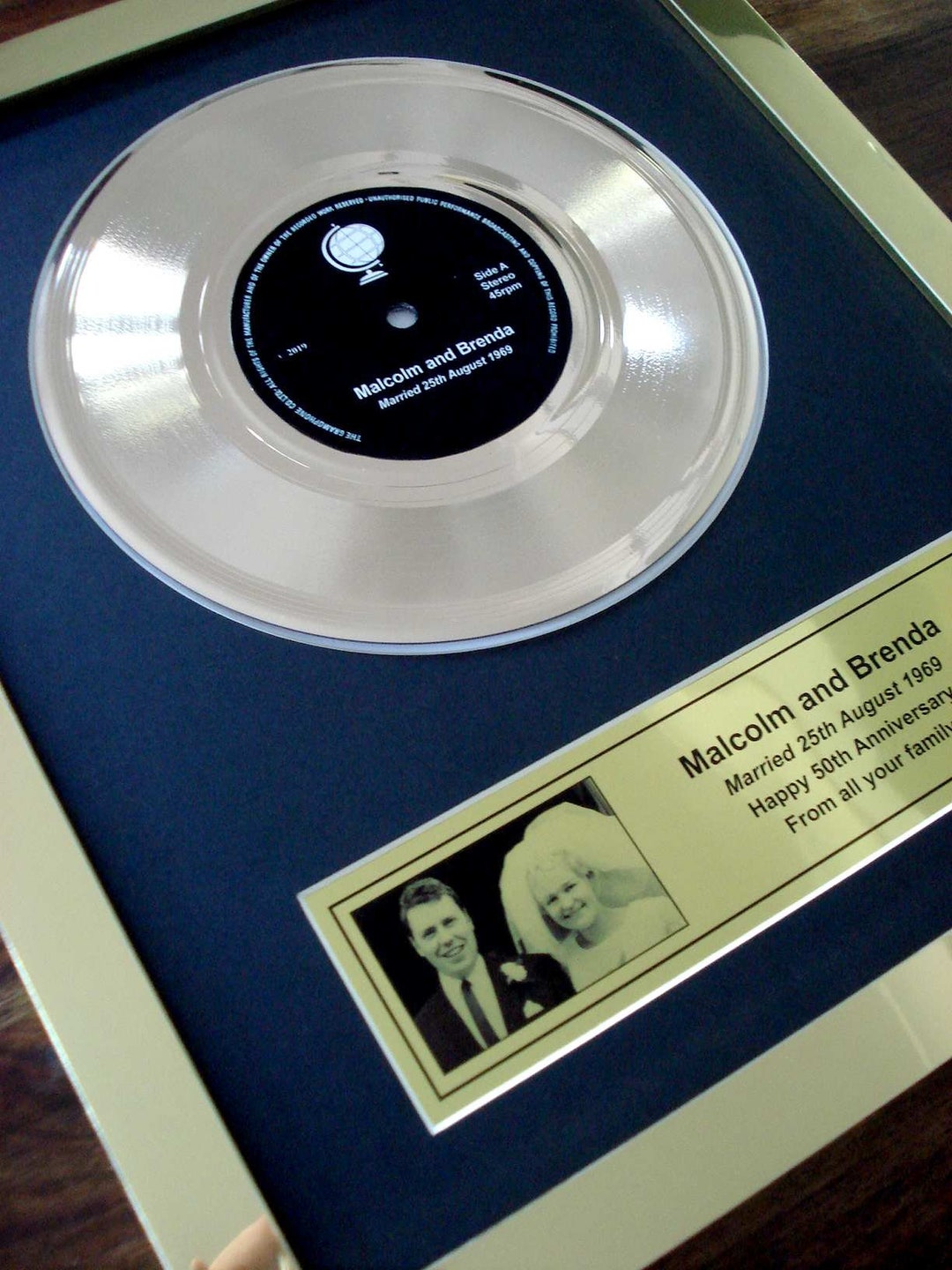 Your Own Personalised 7" Golden Vinyl Framed Record Single Record Award ...