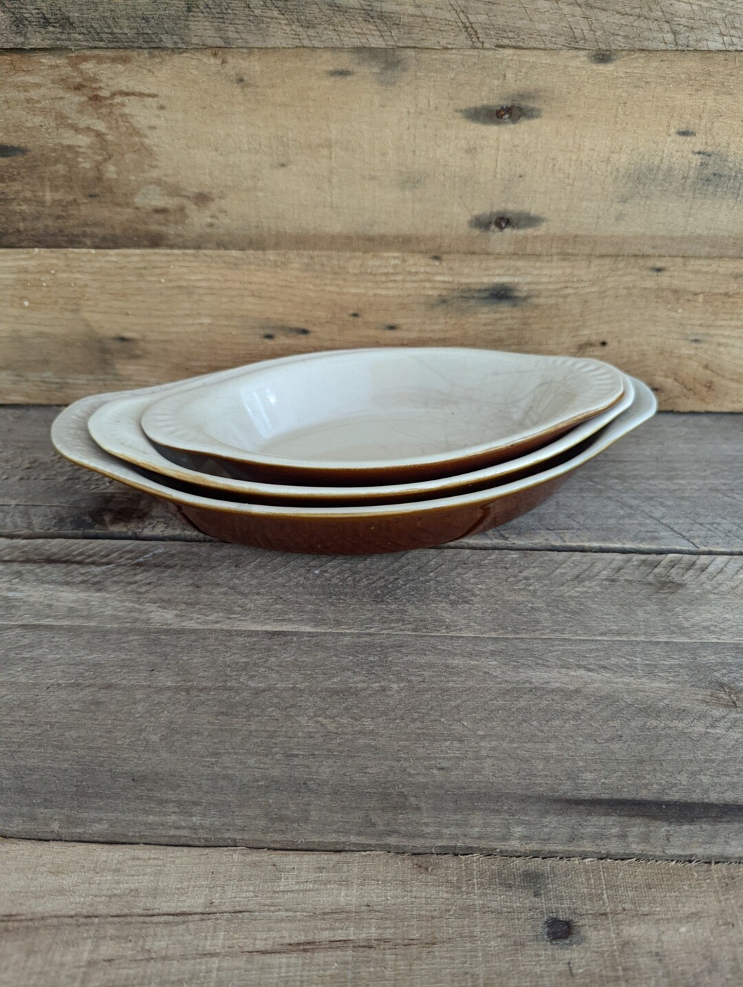 Vintage Set of Three Ceramic / Stoneware / Nesting Au Gratin Dishes - Etsy