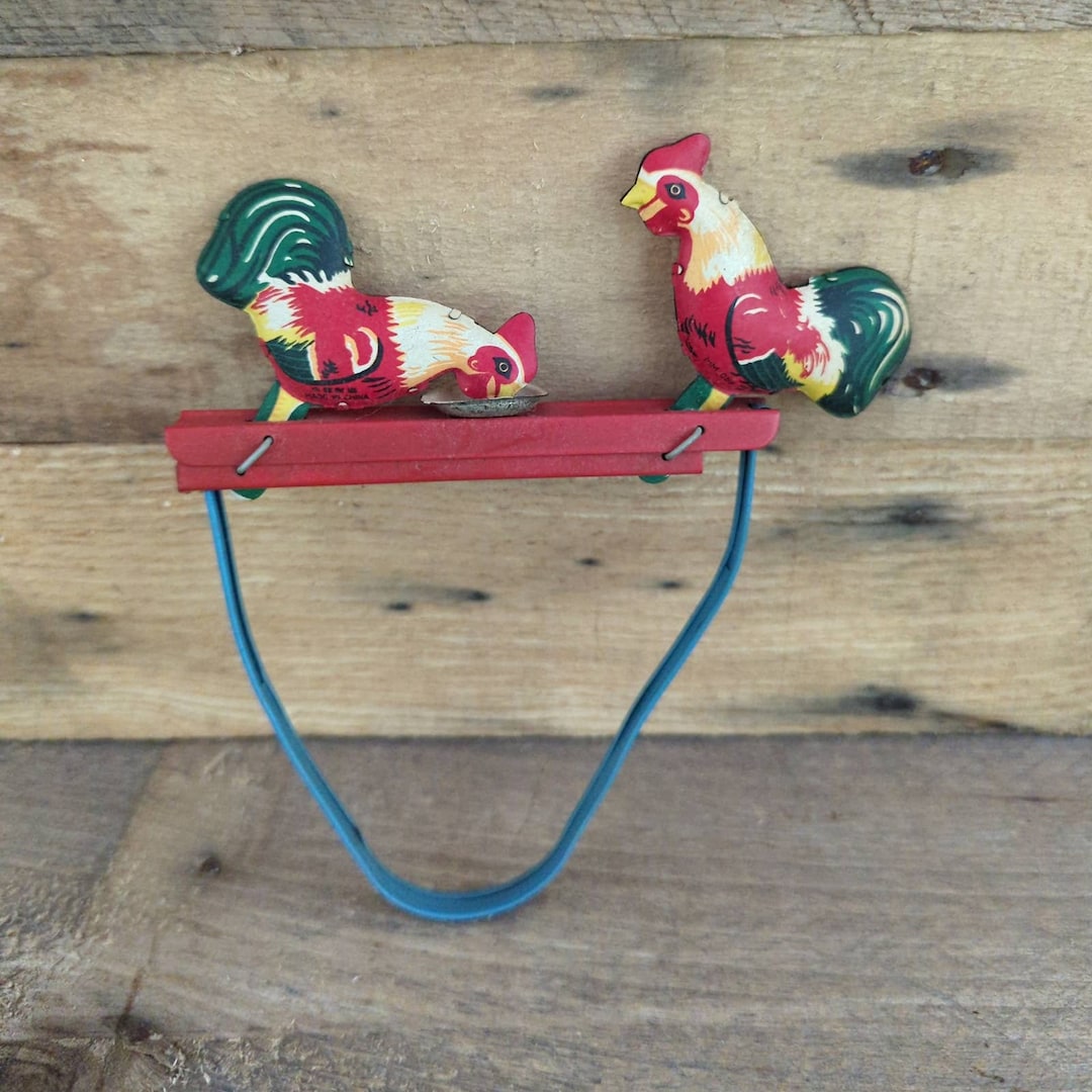 Vintage 1960s Tin Litho Toy Chickens Eating - Etsy
