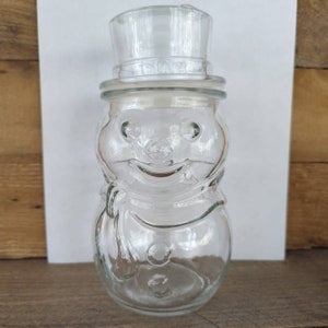 Vintage Snowman Glass Candy Jar With Sealed Lid - Etsy