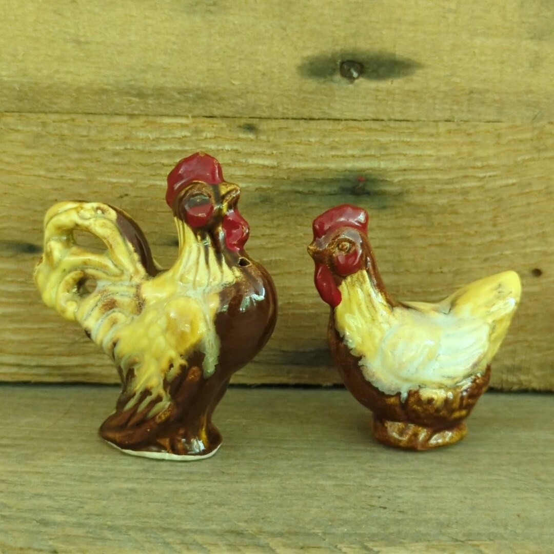Vintage Brown Drip Ceramic Hen and Rooster Salt and Pepper Shakers - Etsy