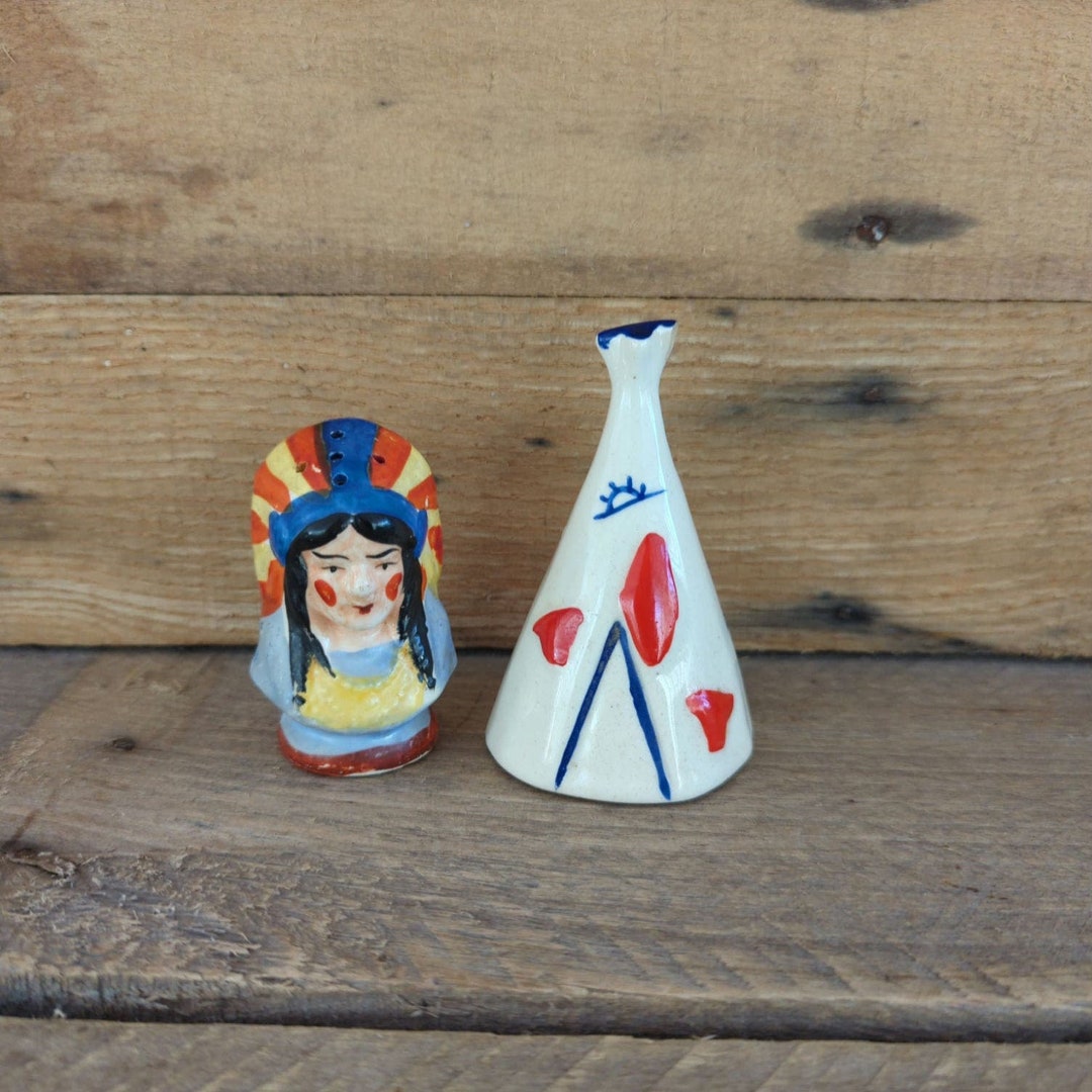 Vintage 1950s Indian Chief and Teepee Ceramic Salt and Pepper Shakers ...