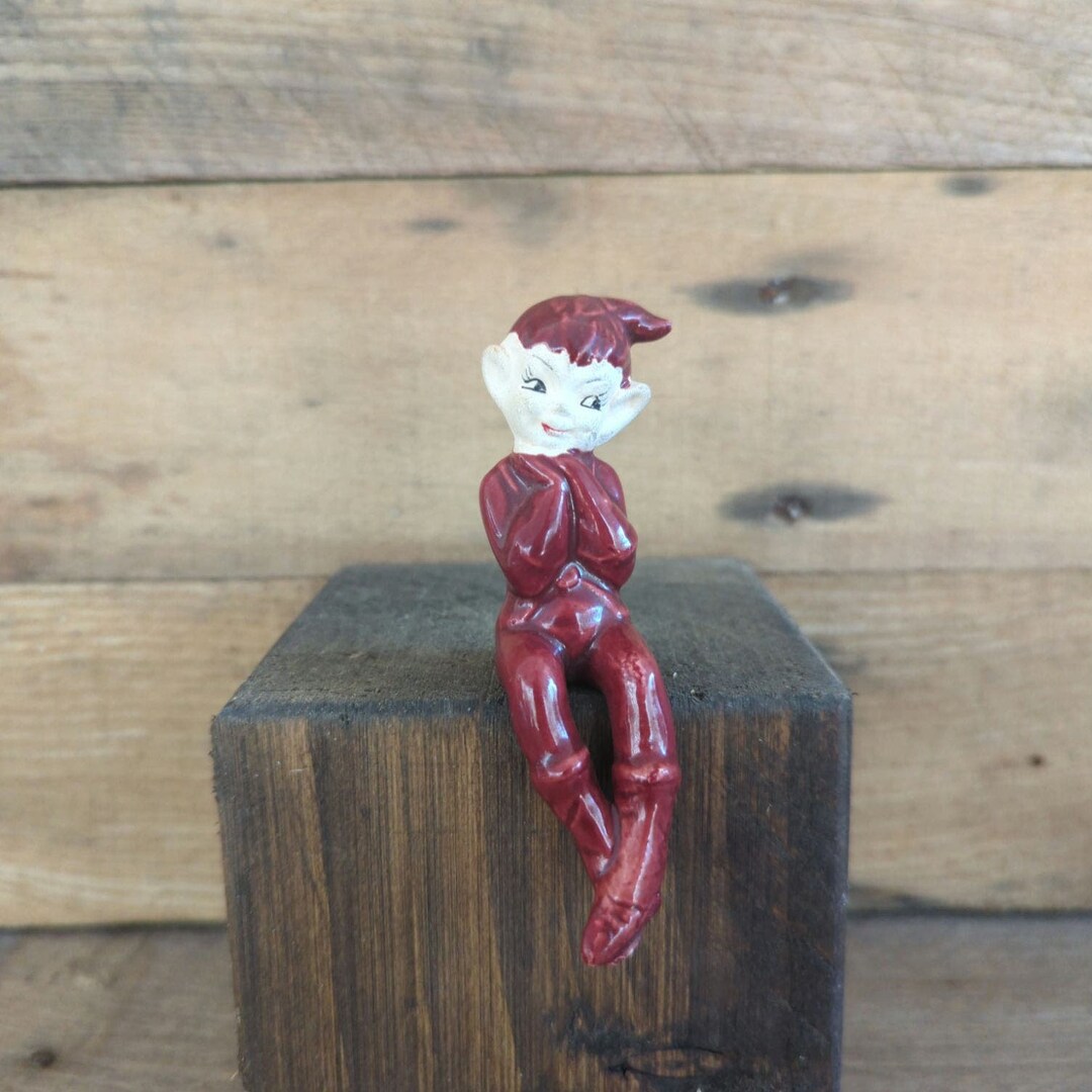 Vintage 1950s Red Maroon Gilner Pixie Elf Sitting Kitschy Kitsch Mid ...