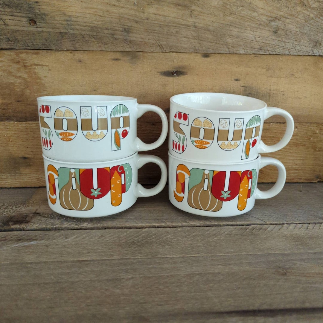 Vintage Vegetable Stoneware Soup Mugs Set of Four - Etsy