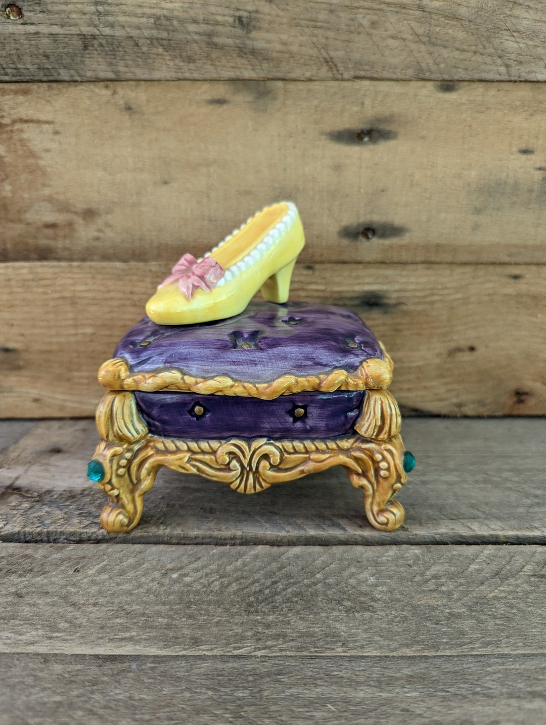 Vintage 1995 Fitz and Floyd Cinderella Golden Slipper Covered Trinket ...