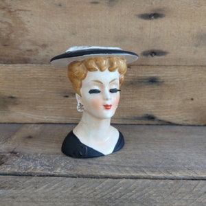 Vintage 4.5 Lee Wards Lady Head Vase Black Dress and Hat No Earrings ...