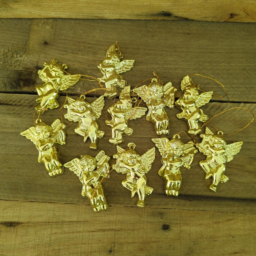 Vintage Set of Eleven Gold Cherubs Angels Acrylic Christmas Ornaments ...