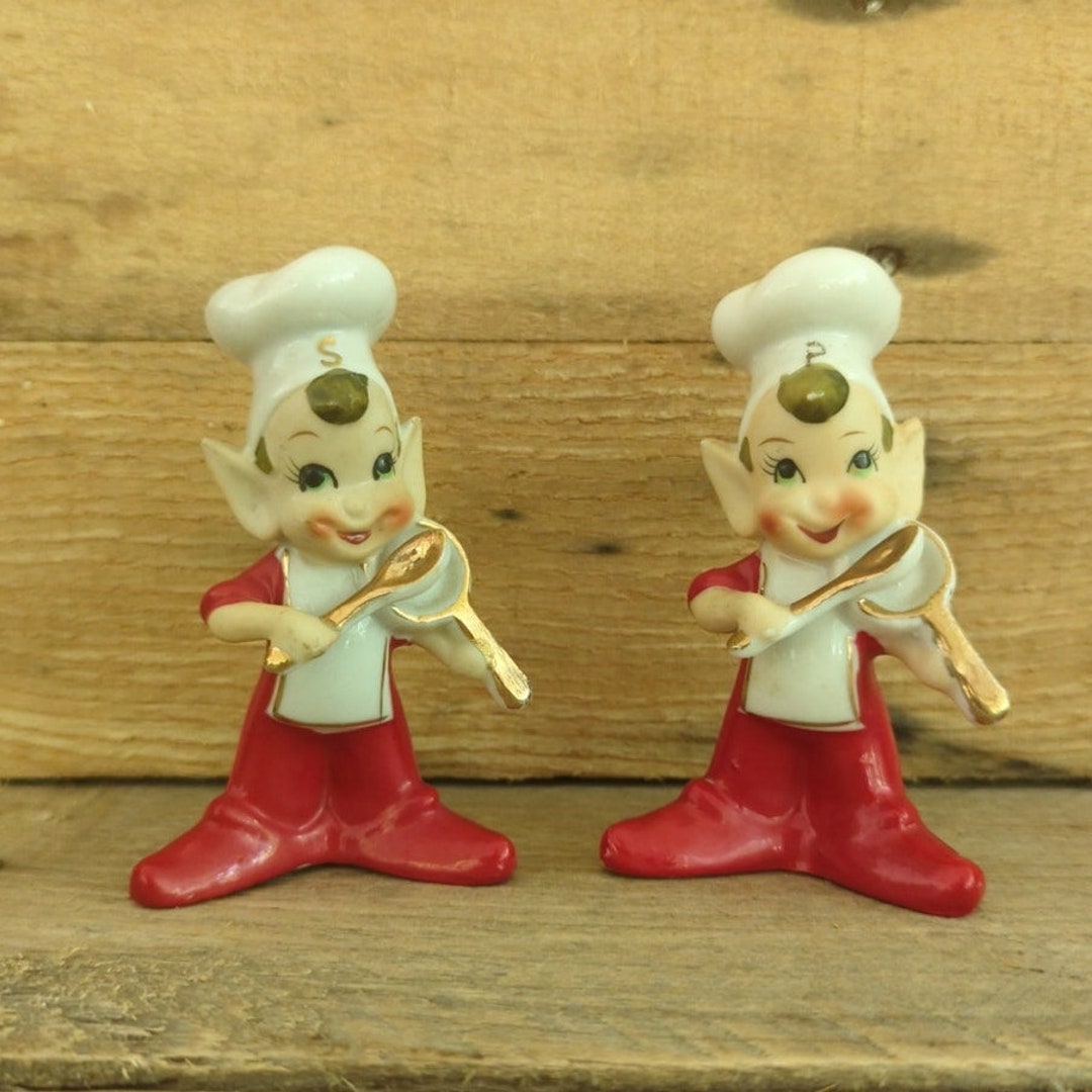 Vintage 1950s Thames Red Pixie Elves Kitchen Helpers Chefs Salt and ...