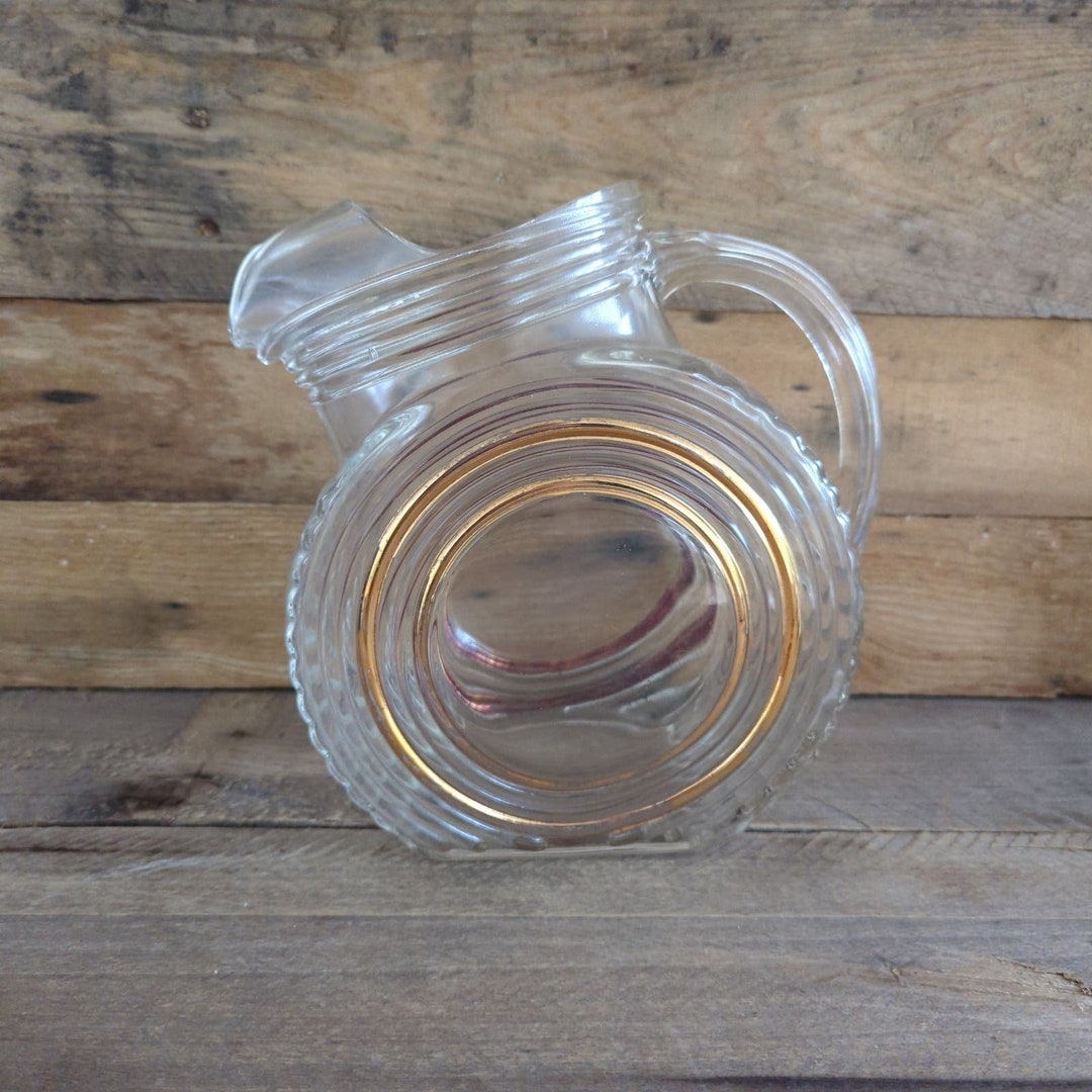 Vintage 1940s Federal Glass Big Ben Tilt Bullseye Pitcher With Gold ...