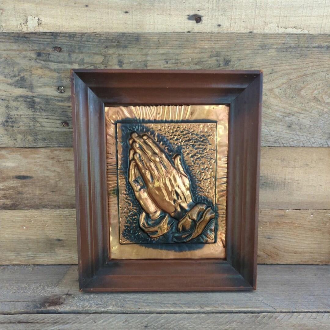 Vintage Pressed Copper Praying Hands Wall Hanging 3D Christian ...