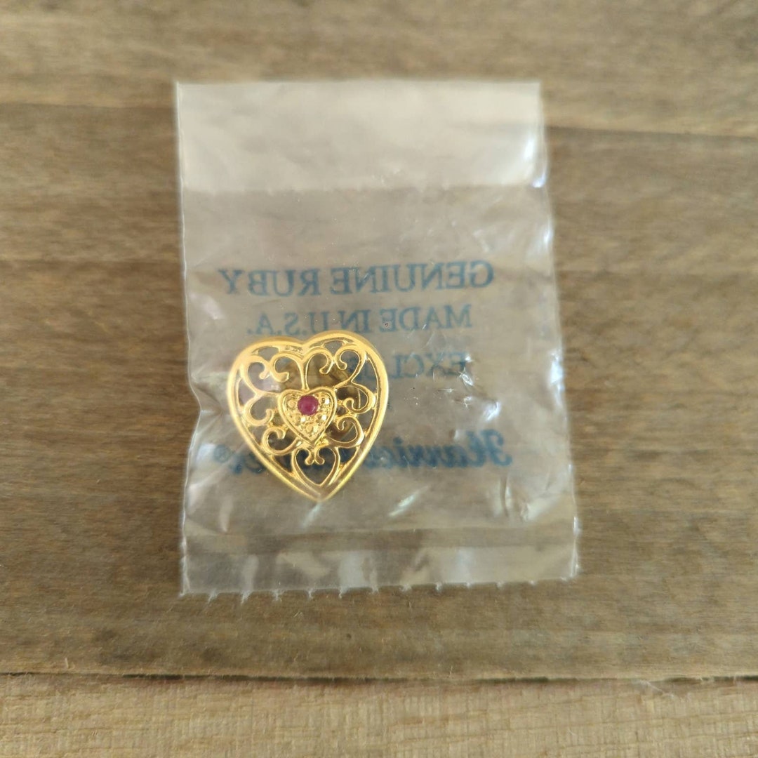 Vintage Harriet Carter Gold Tone Heart Lapel Pin With Genuine - Etsy