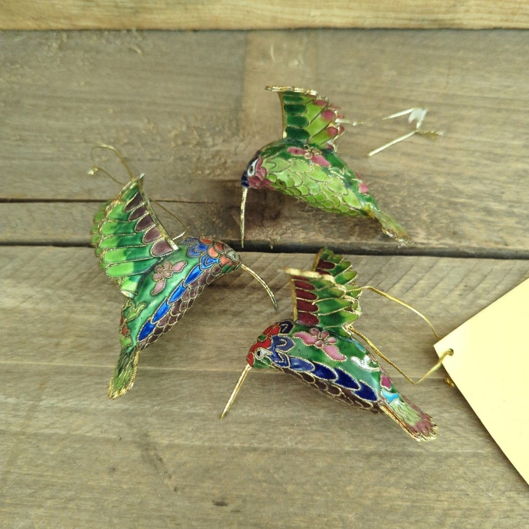 Vintage Set of Three Cloisonne Hummingbird Ornaments - Etsy