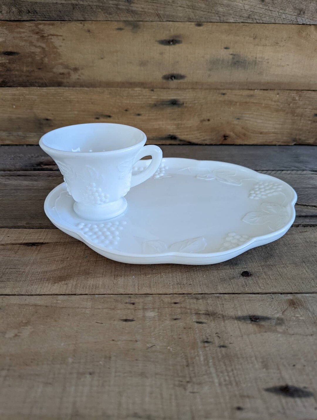 Vintage 1966 Snack Plate & Punch/snack Cup Set Harvest Milk Glass by ...