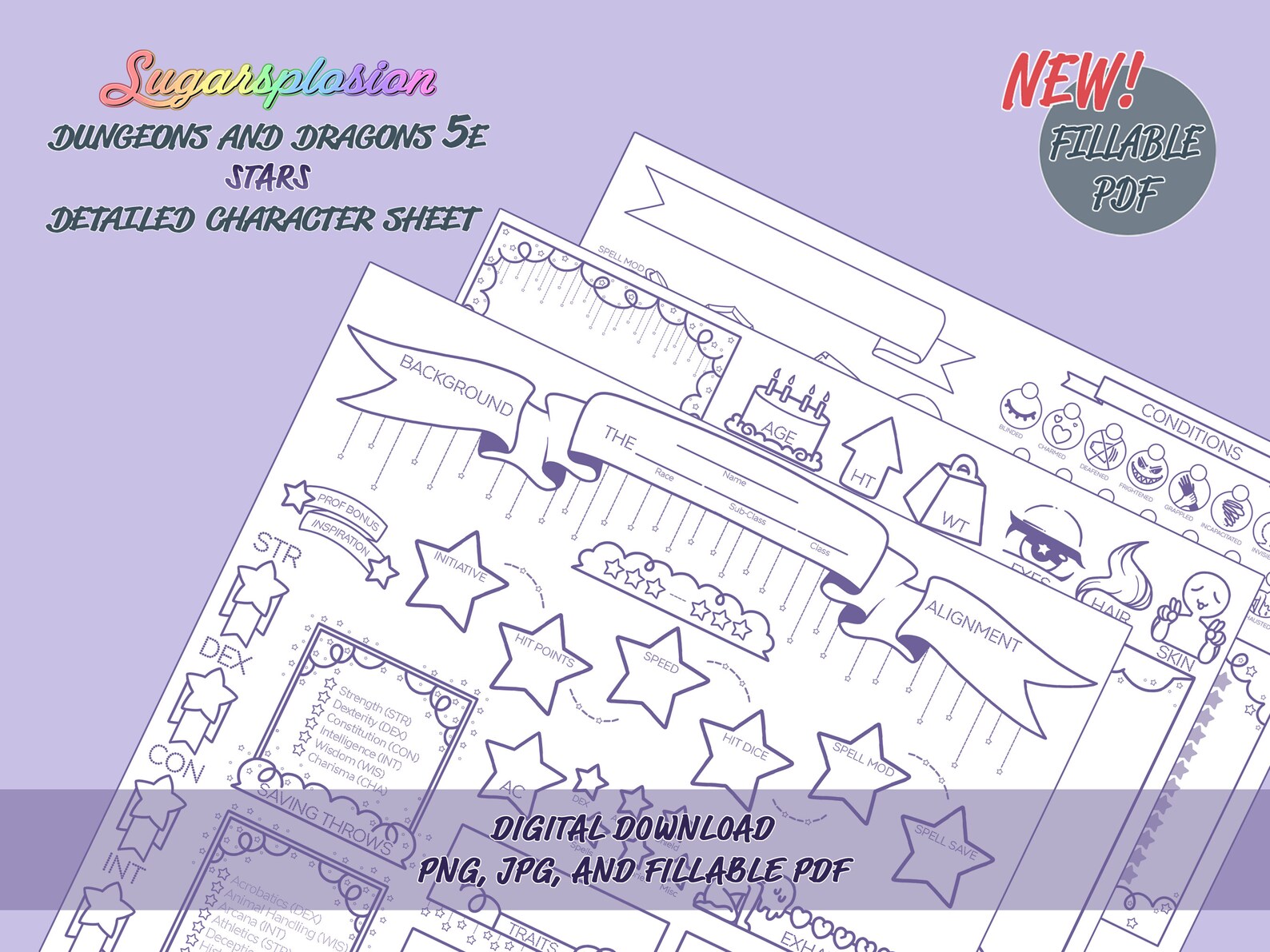 D&D 5e Character Sheet: Stars Digital Download Dungeons - Etsy