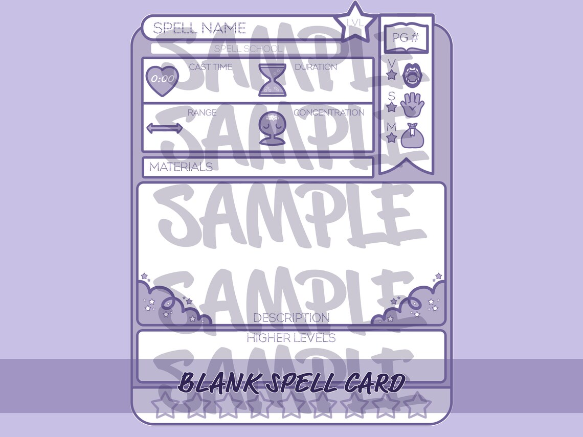 D&D 5e Fillable Spell Card: Stars Digital Download - Etsy