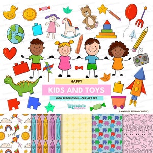 Kids and Toys Clipart and Digital Paper, Nursery Png, Children Toys ...