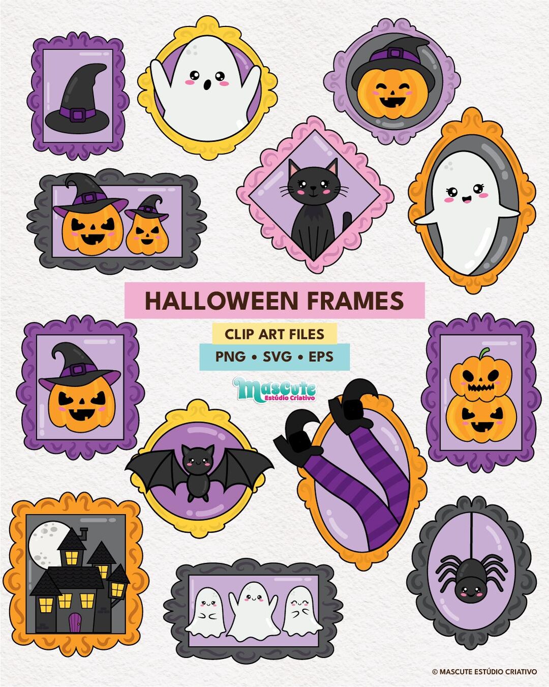 Halloween Frames Clipart Bundle: Spooky Pumpkins, Ghosts, Bats (PNG SVG ...
