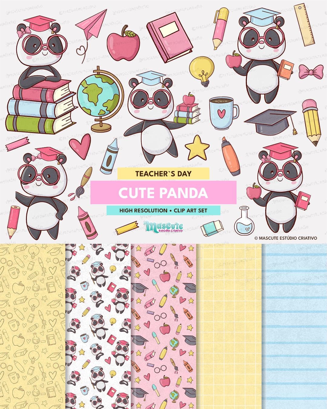 Panda Teacher's Day Clipart Set: Hand-drawn Illustrations (digital ...