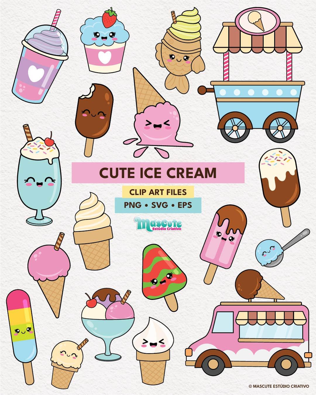 Cute Ice Cream Clipart Set SVG PNG EPS | Kawaii Sweet Treats for ...