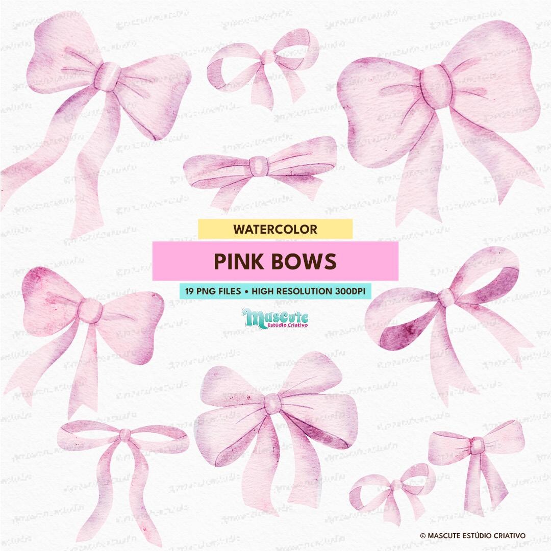 Watercolor Pink Bows Clipart: Coquette Ribbon Graphics - Etsy