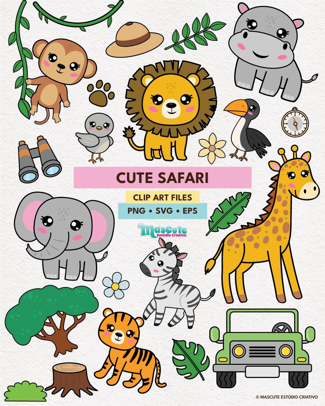 Safari Animals Clipart Set: Jungle Nursery Illustrations (SVG, PNG, EPS ...