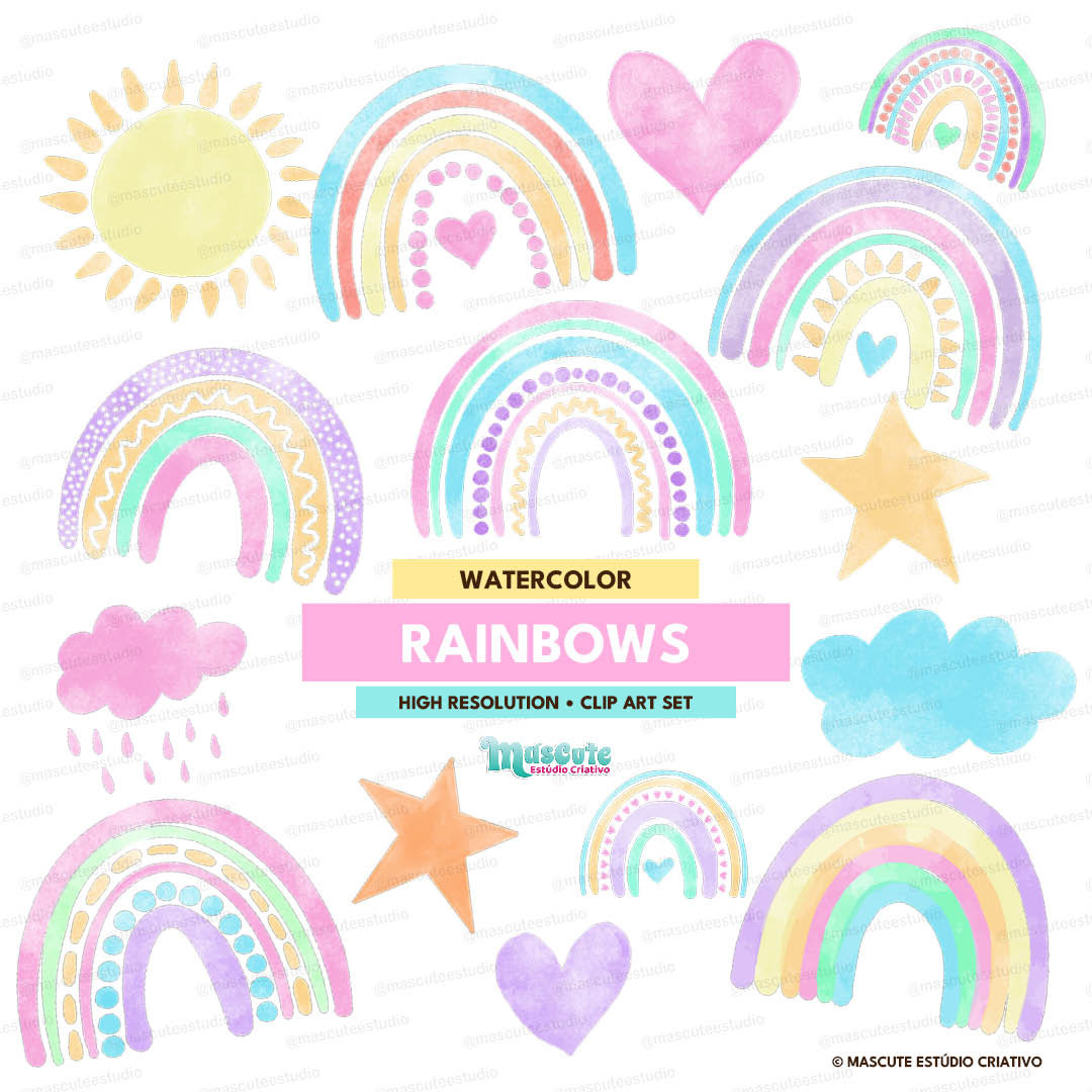 Rainbow Watercolor Clipart, Rainbow Clip Art , Weather Graphics ...